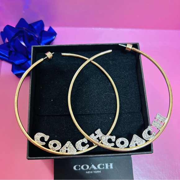 Coach | Jewelry | Coach Gold Hoop Earrings With Sparkling Accents ...